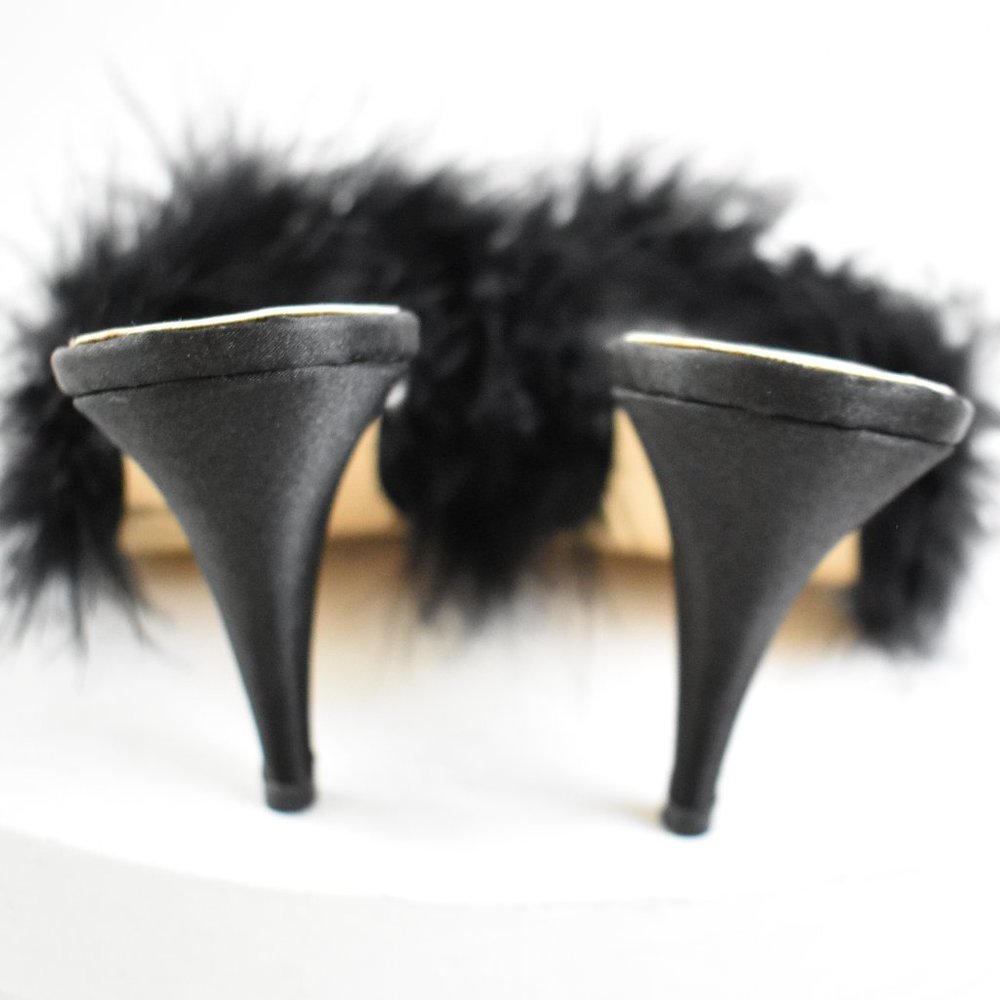 Satin And Ostrich Feather Black Slippers - Gem